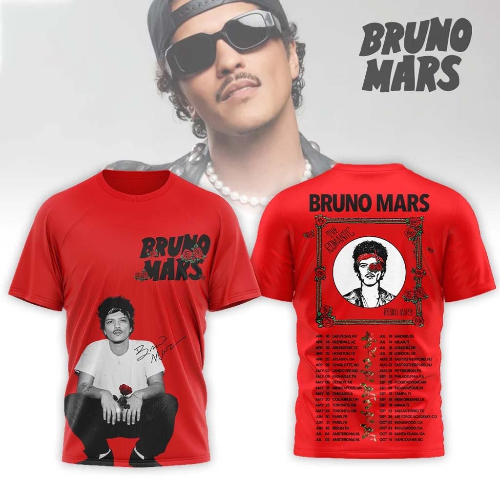 Bruno Mars Merch Bruno Mars Romantic Tour 2026 Rose Shirt Bruno Mars ...